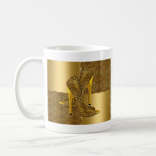 Elegant Gold Leopard High Heel Shoes Animal Coffee Mug | Zazzle
