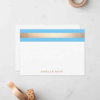 Elegant Gold Light Blue Stripe Note Card | Zazzle