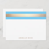 Elegant Gold Light Blue Stripe Note Card | Zazzle