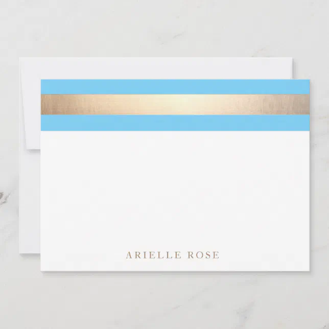 Elegant Gold Light Blue Stripe Note Card | Zazzle