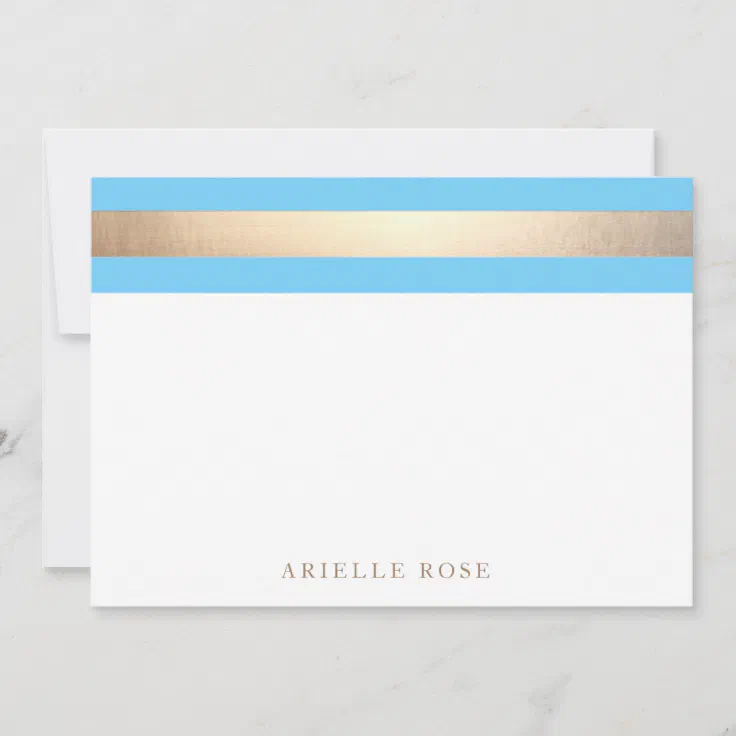 Elegant Gold Light Blue Stripe Note Card | Zazzle