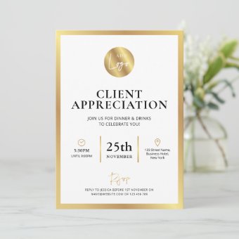 Elegant Gold Logo Client Appreciation Day Business Invitation | Zazzle