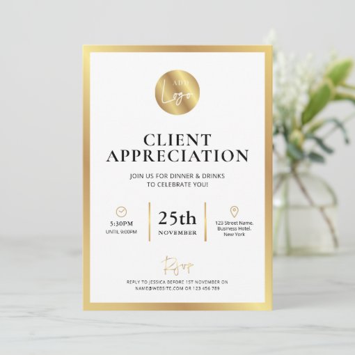 Elegant Gold Logo Client Appreciation Day Business Invitation | Zazzle