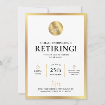 Elegant Gold Logo Formal Employee Retirement Party Invitation | Zazzle