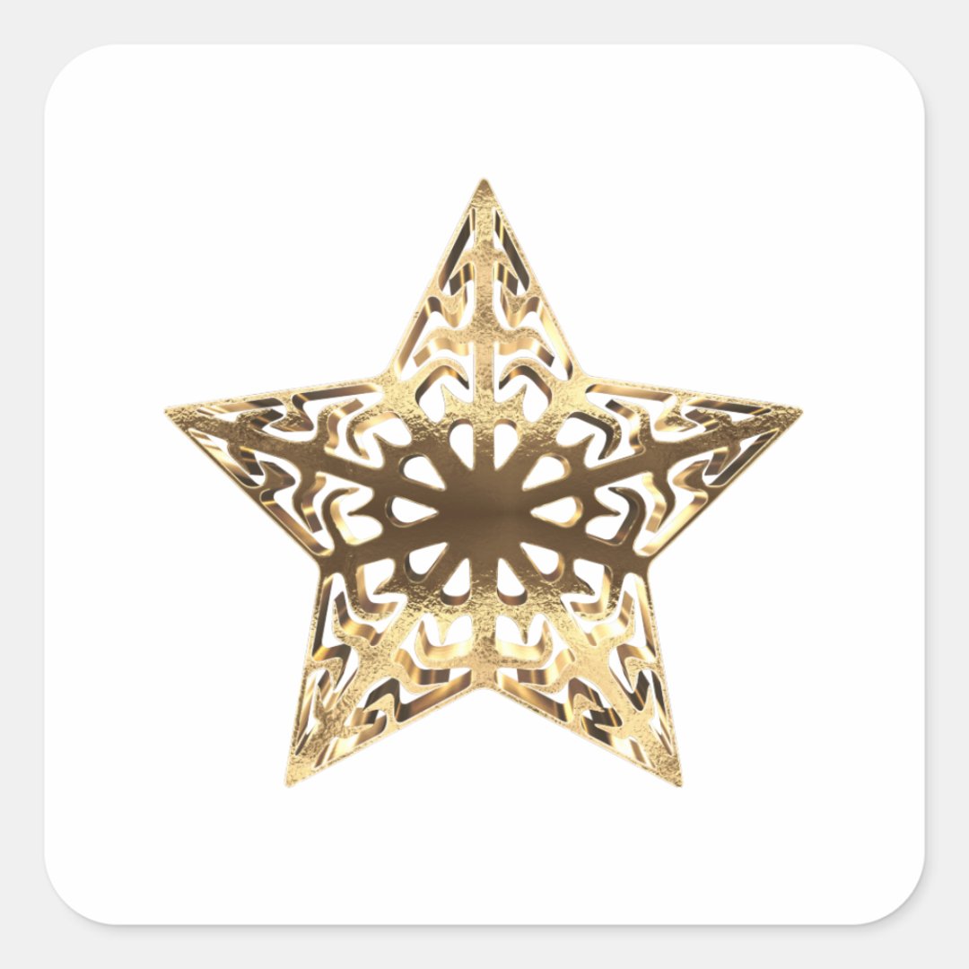 Elegant Gold Look Christmas Stars Pattern Square Sticker | Zazzle