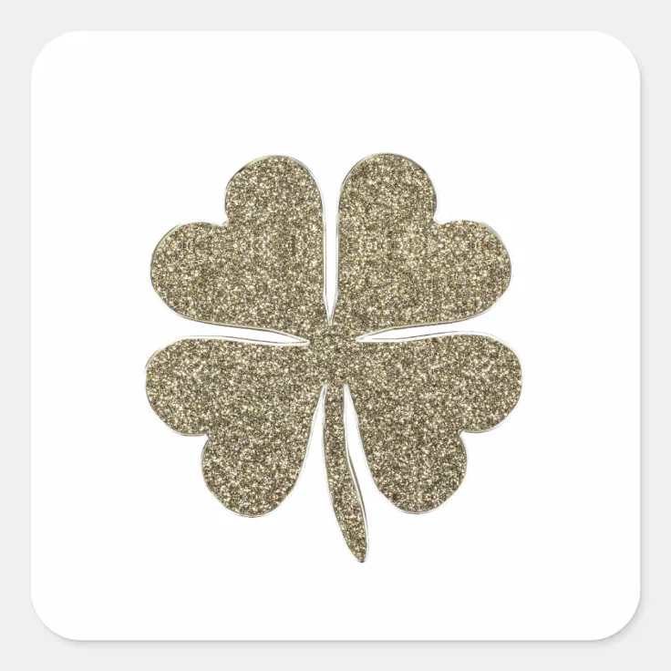 Elegant Gold Look Four Leaf Clover Square Sticker | Zazzle