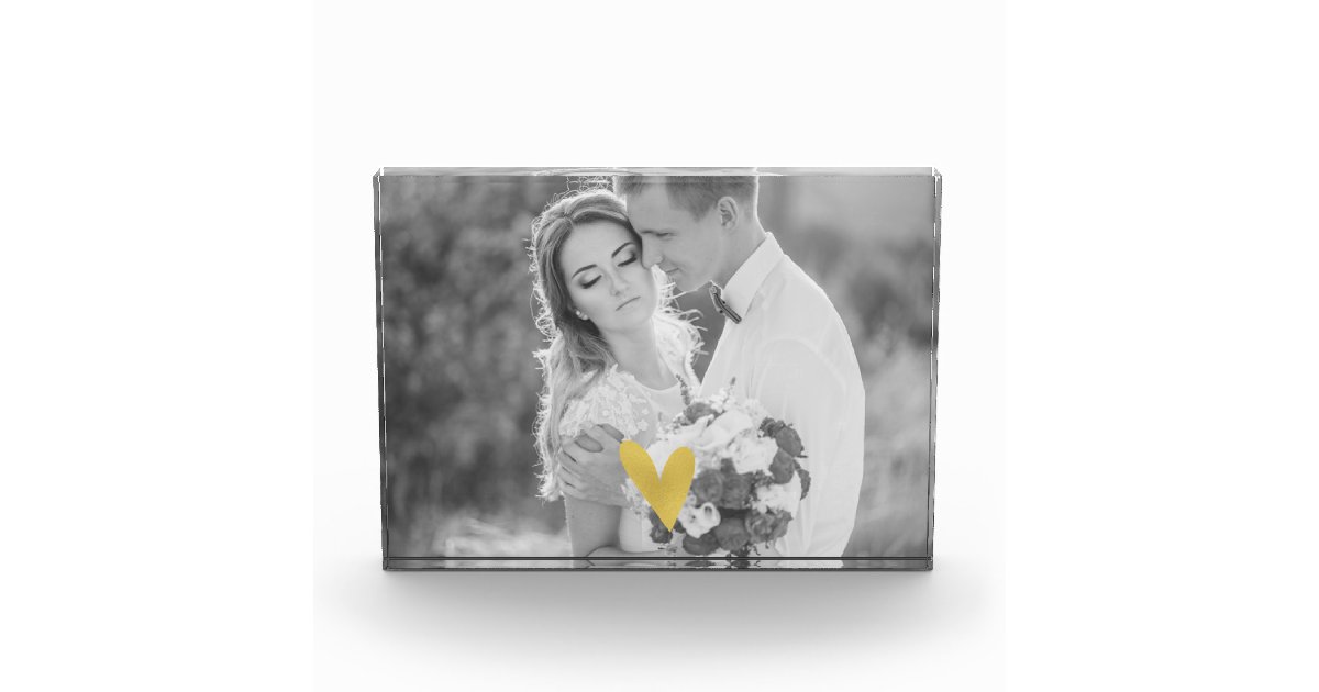 Elegant Gold Love Heart Photo Block | Zazzle