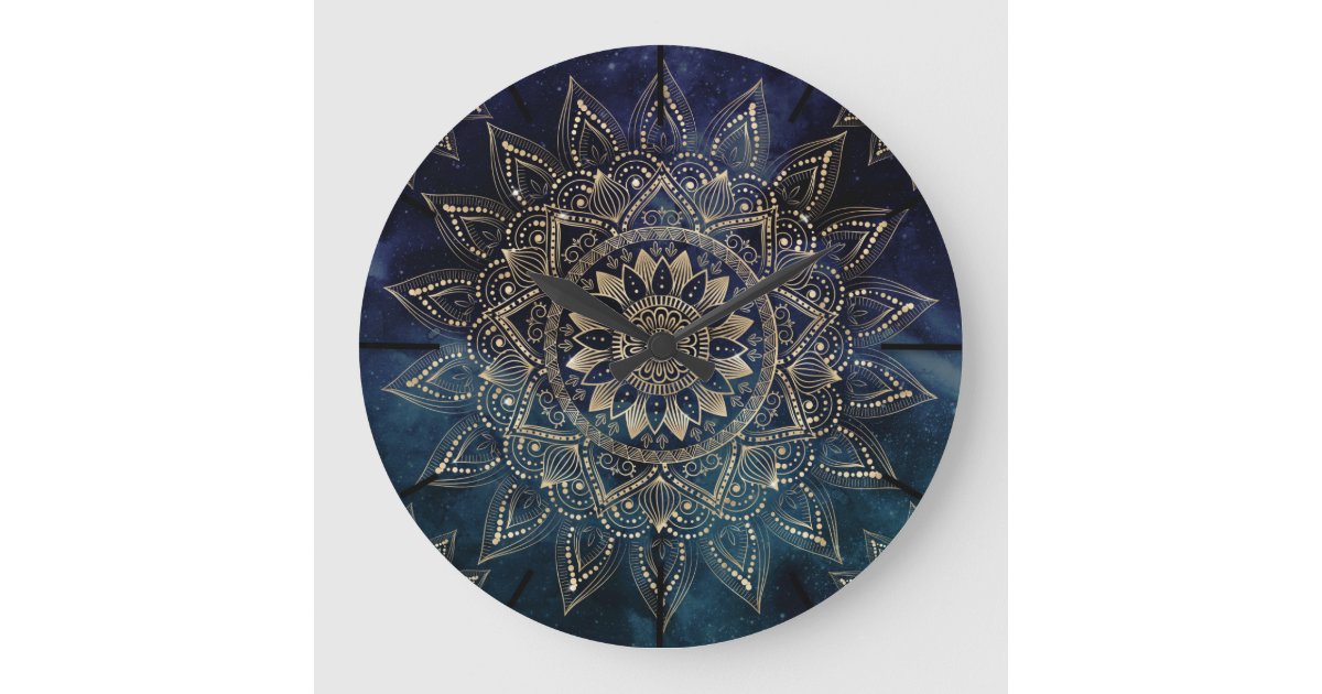 Elegant Gold Mandala Blue Galaxy Large Clock | Zazzle