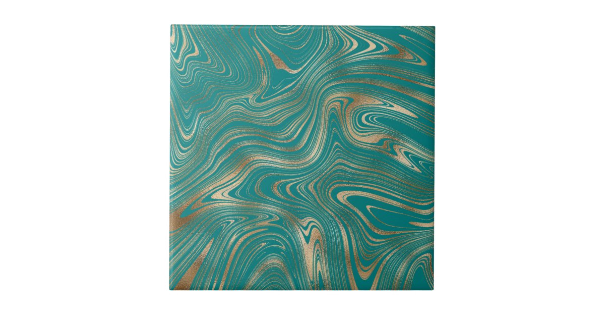 Elegant Gold Marble Dark Teal Ceramic Tile | Zazzle