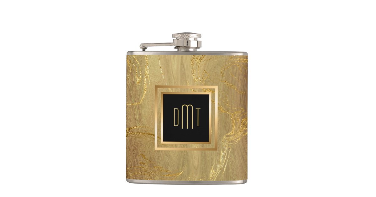 Elegant Gold Marble Monogram Flask | Zazzle