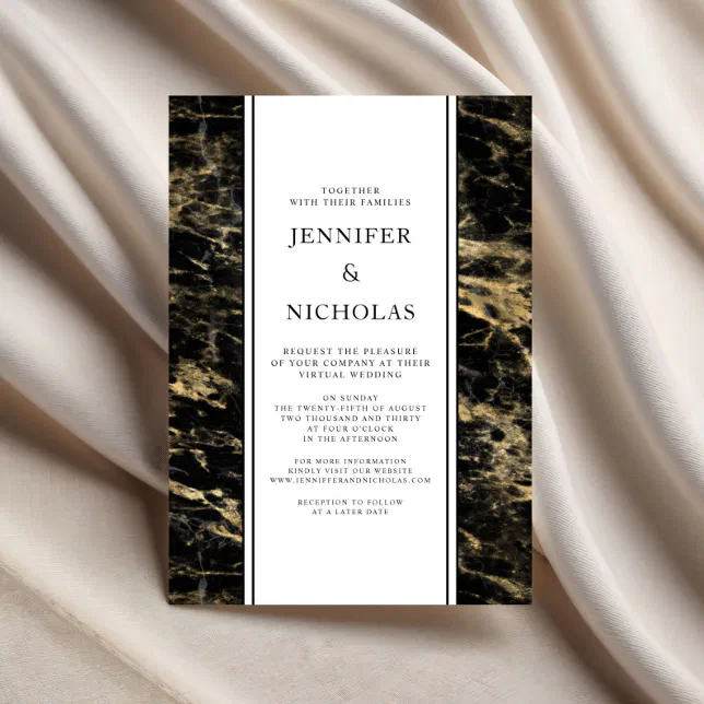 Elegant Gold Marble Virtual Wedding Invitation | Zazzle