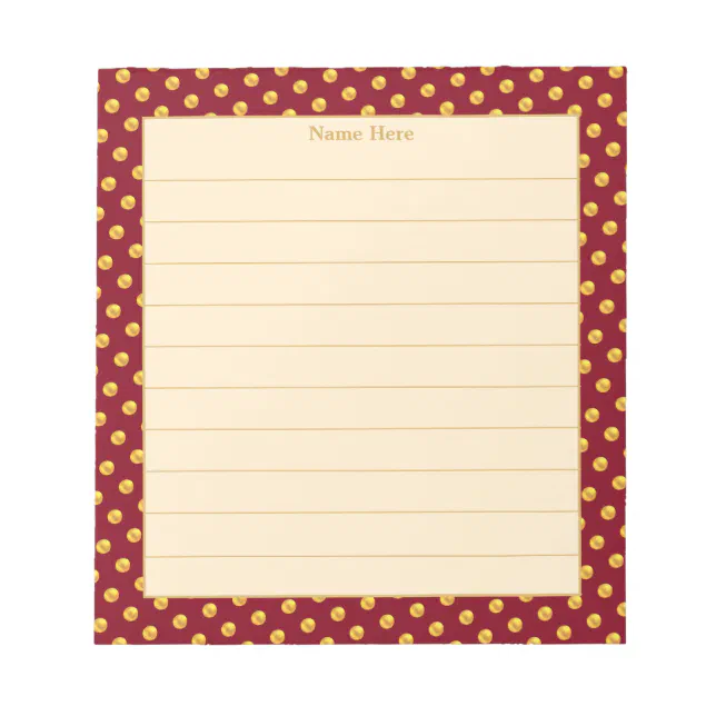 Elegant Gold & Maroon Frame Lined Notepad | Zazzle