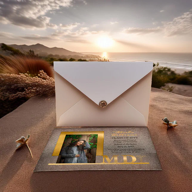 Elegant Gold MD Caduceus Photo Graduation Acrylic Invitations | Zazzle