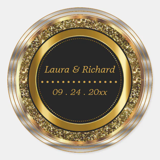 Elegant Gold Metallic and Black Classic Round Sticker | Zazzle