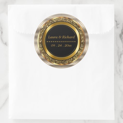 Elegant Gold Metallic and Black Classic Round Sticker | Zazzle