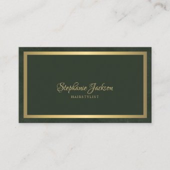Elegant gold metallic dark emerald green chic business card | Zazzle