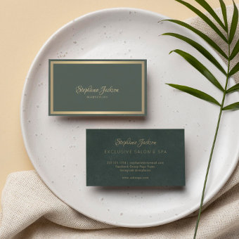 Elegant gold metallic dark emerald green chic business card | Zazzle