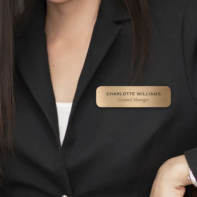 Elegant Gold Metallic Style Business Employee Name Tag | Zazzle
