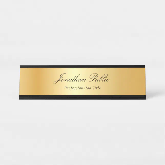 Elegant Gold Modern Handwritten Text Name Template Desk Name Plate | Zazzle