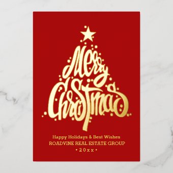 Elegant Gold Modern Script Red Merry Christmas Foil Holiday Card | Zazzle