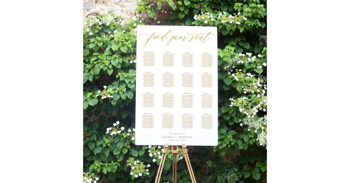 Elegant Gold Modern Wedding Seating Chart Poster | Zazzle
