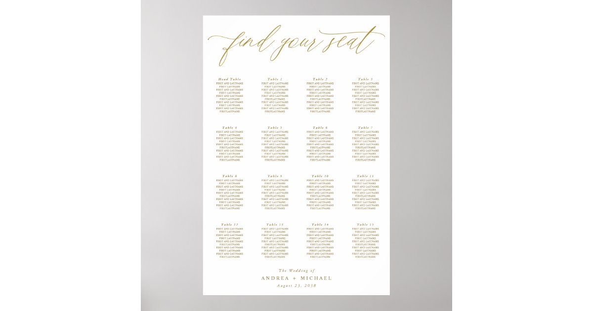 Elegant Gold Modern Wedding Seating Chart Poster | Zazzle