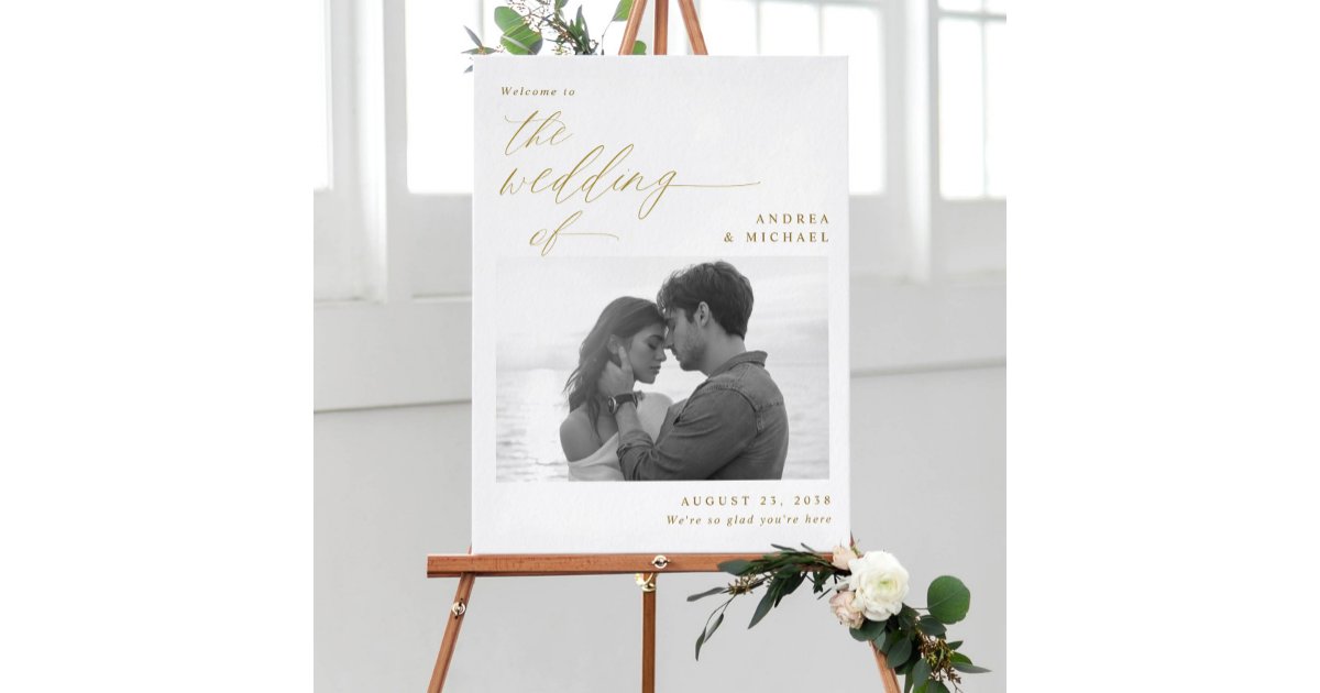 Elegant Gold Modern Wedding Welcome Sign Photo | Zazzle