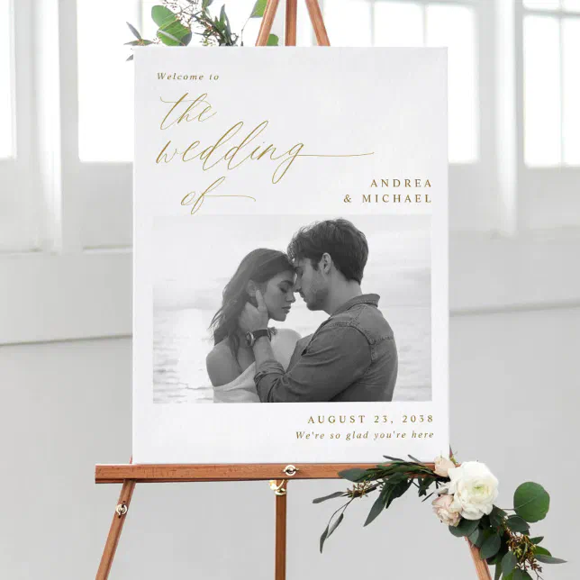 Elegant Gold Modern Wedding Welcome Sign Photo | Zazzle