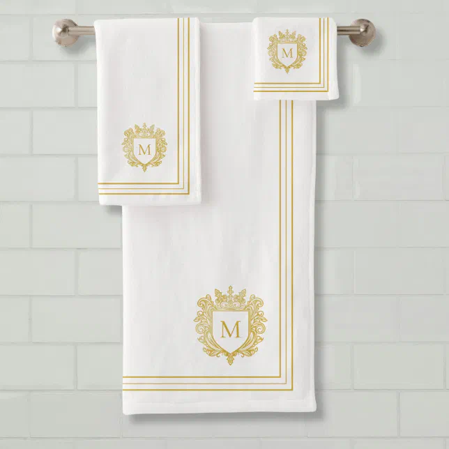 Elegant Gold Monogram Bath Towel Set | Zazzle