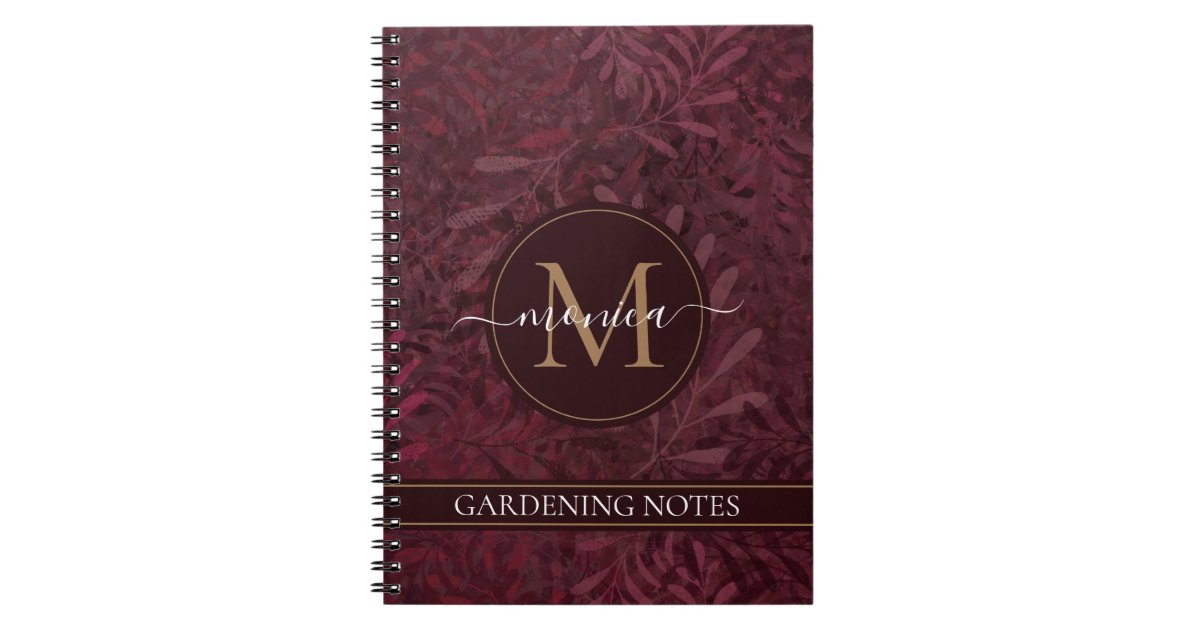 Elegant Gold Monogram Floral Brown Maroon Notebook | Zazzle