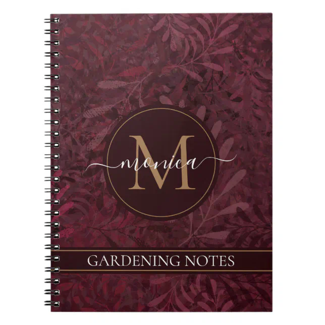 Elegant Gold Monogram Floral Brown Maroon Notebook | Zazzle