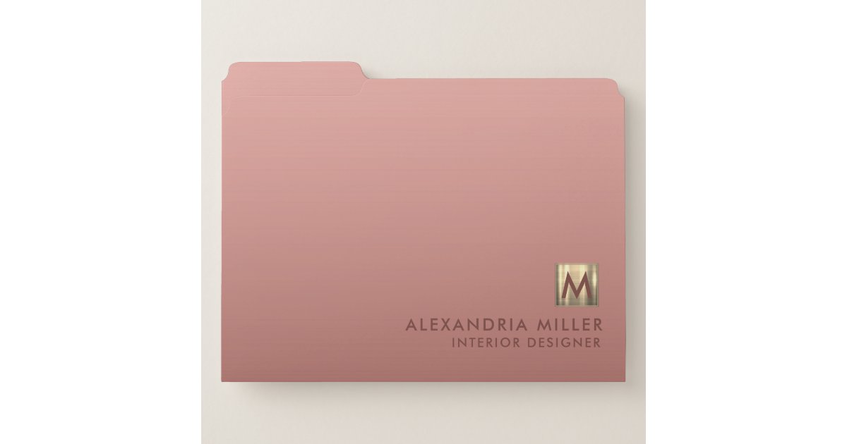 Elegant Gold Monogram Rose Pink File Folder | Zazzle