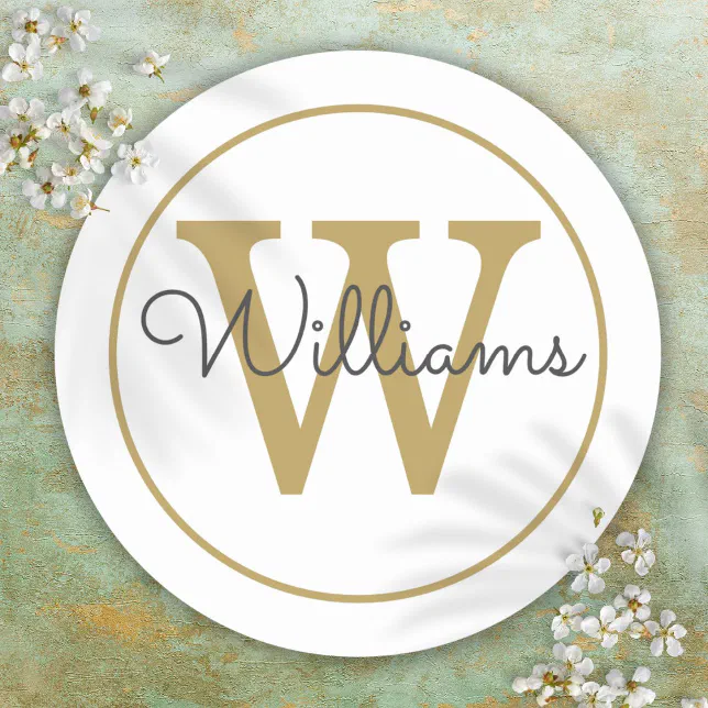 Elegant Gold Monogram Script Name Classic Round Sticker | Zazzle