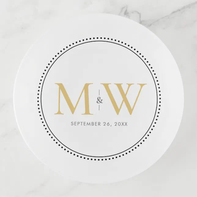 Elegant Gold Monogram Wedding Date Trinket Tray | Zazzle