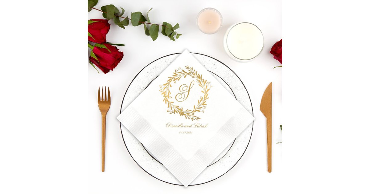 Elegant Gold Monogram Wedding Napkins | Zazzle