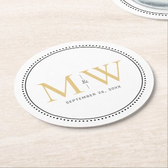 Elegant Gold Monogram Wedding Round Paper Coaster | Zazzle