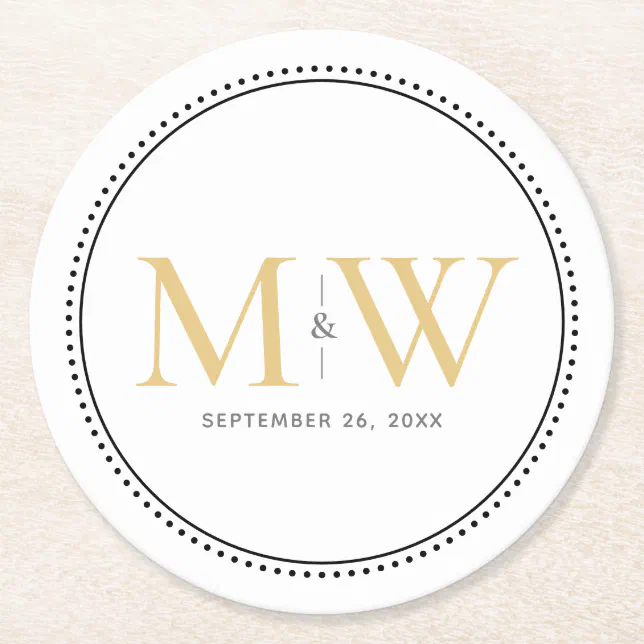 Elegant Gold Monogram Wedding Round Paper Coaster | Zazzle