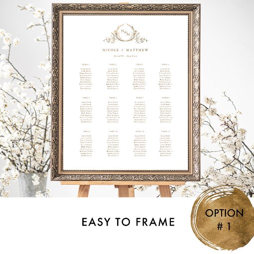 Elegant Gold Monogram Wedding Seating Chart Sign | Zazzle