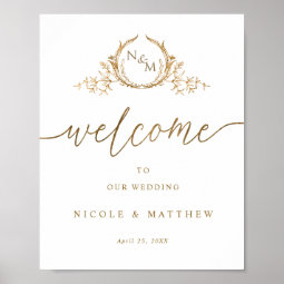 Elegant Gold Monogram Wedding Welcome Sign | Zazzle