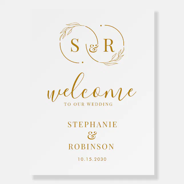 Elegant Gold Monogram Wedding Welcome Sign | Zazzle