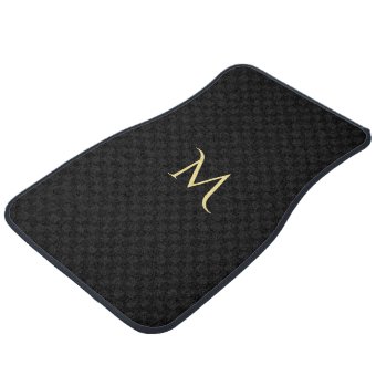 Elegant Gold Monogrammed Classy Black Checkered Car Floor Mat | Zazzle
