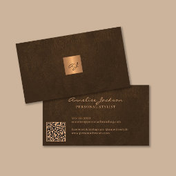 Elegant gold monogrammed modern QR code Business Card | Zazzle