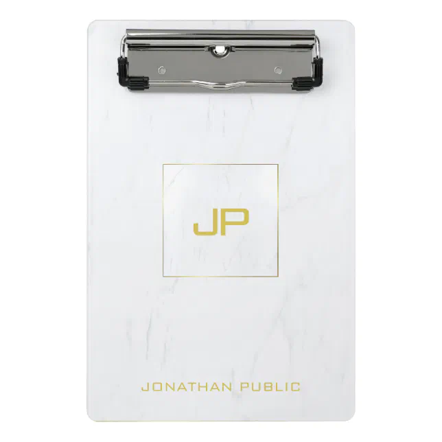 Elegant Gold Monogrammed White Marble Modern Trend Mini Clipboard | Zazzle