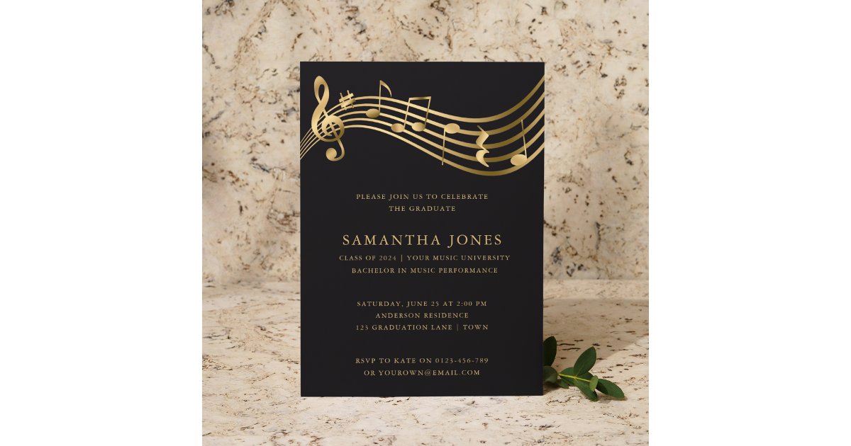 Elegant Gold Music Graduation Party Invitation | Zazzle