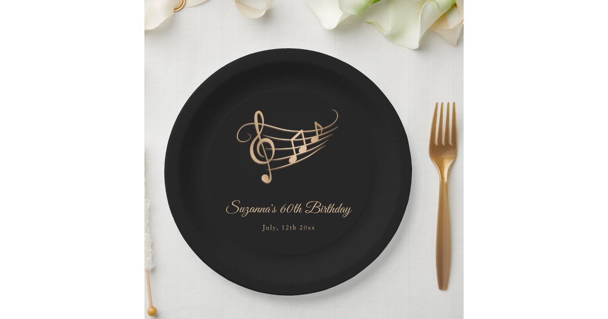 Elegant Gold Music Notes Birthday Paper Plates | Zazzle