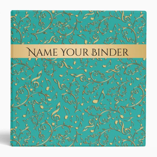 Elegant Gold Music Notes Light Teal Binder | Zazzle