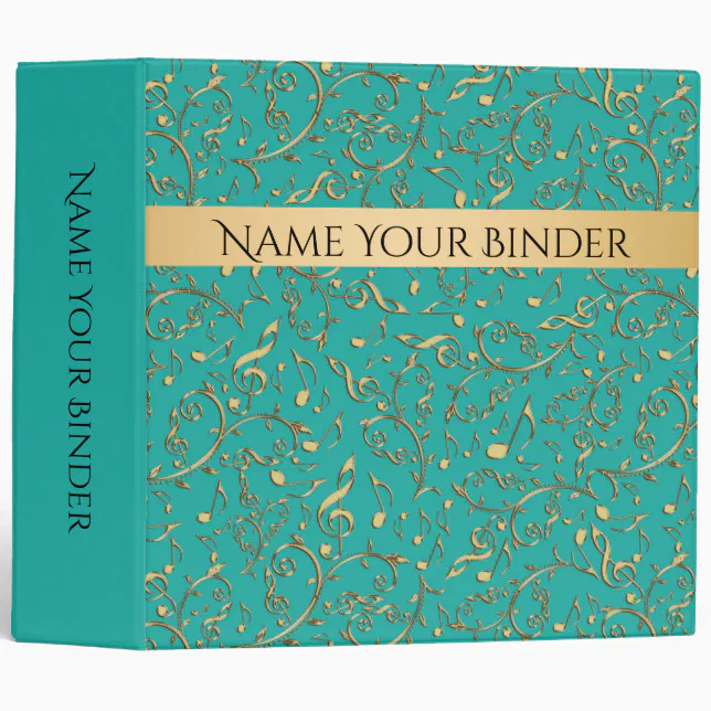 Elegant Gold Music Notes Light Teal Binder | Zazzle