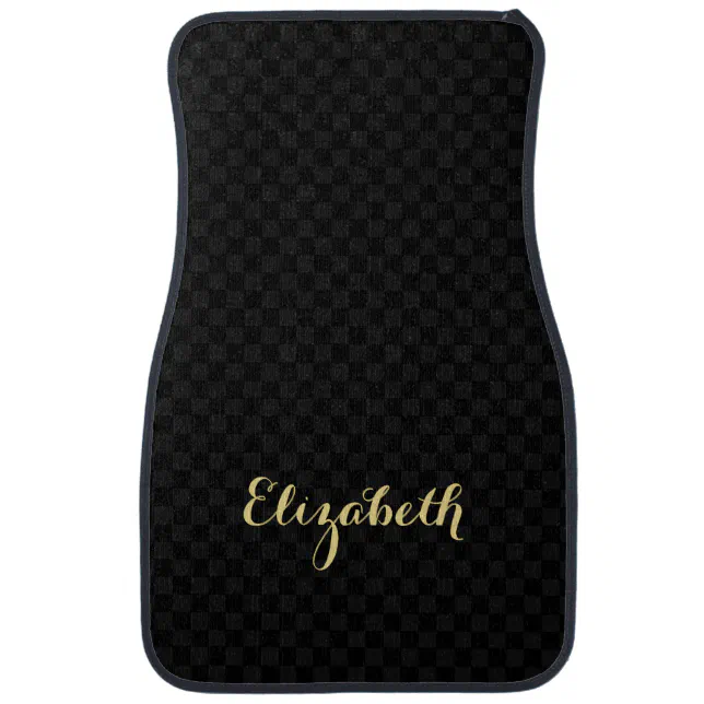 Elegant Gold Name Modern Black Checkered Pattern Car Floor Mat | Zazzle