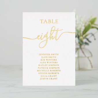 Elegant Gold names chart wedding table number | Zazzle