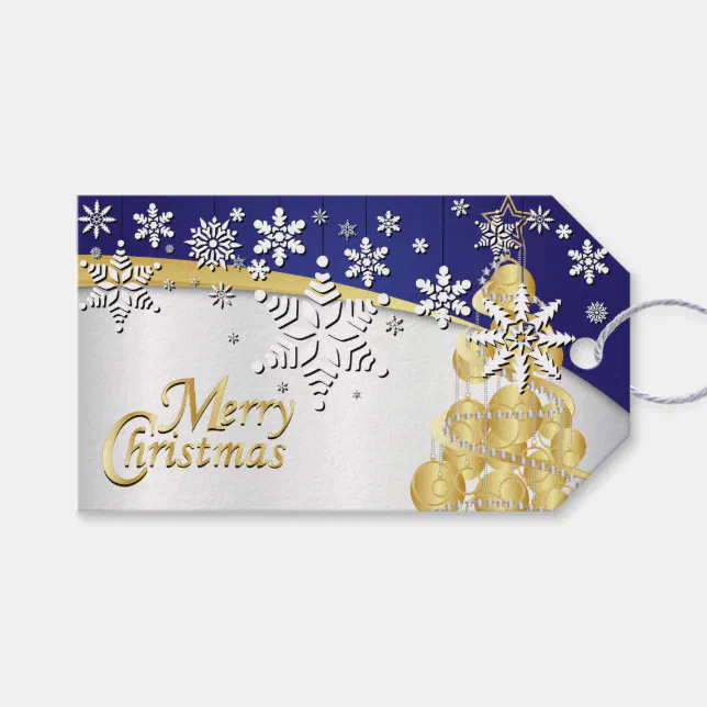 Elegant Gold, Navy Blue and White Christmas Gift Tags | Zazzle